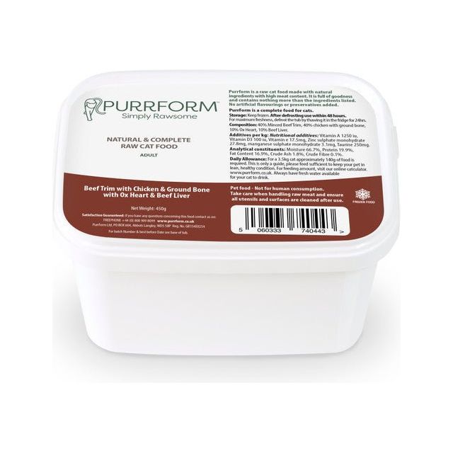 Purrform Beef Trim with Chicken & Ground Bone with Ox Heart & Beef Liv ...